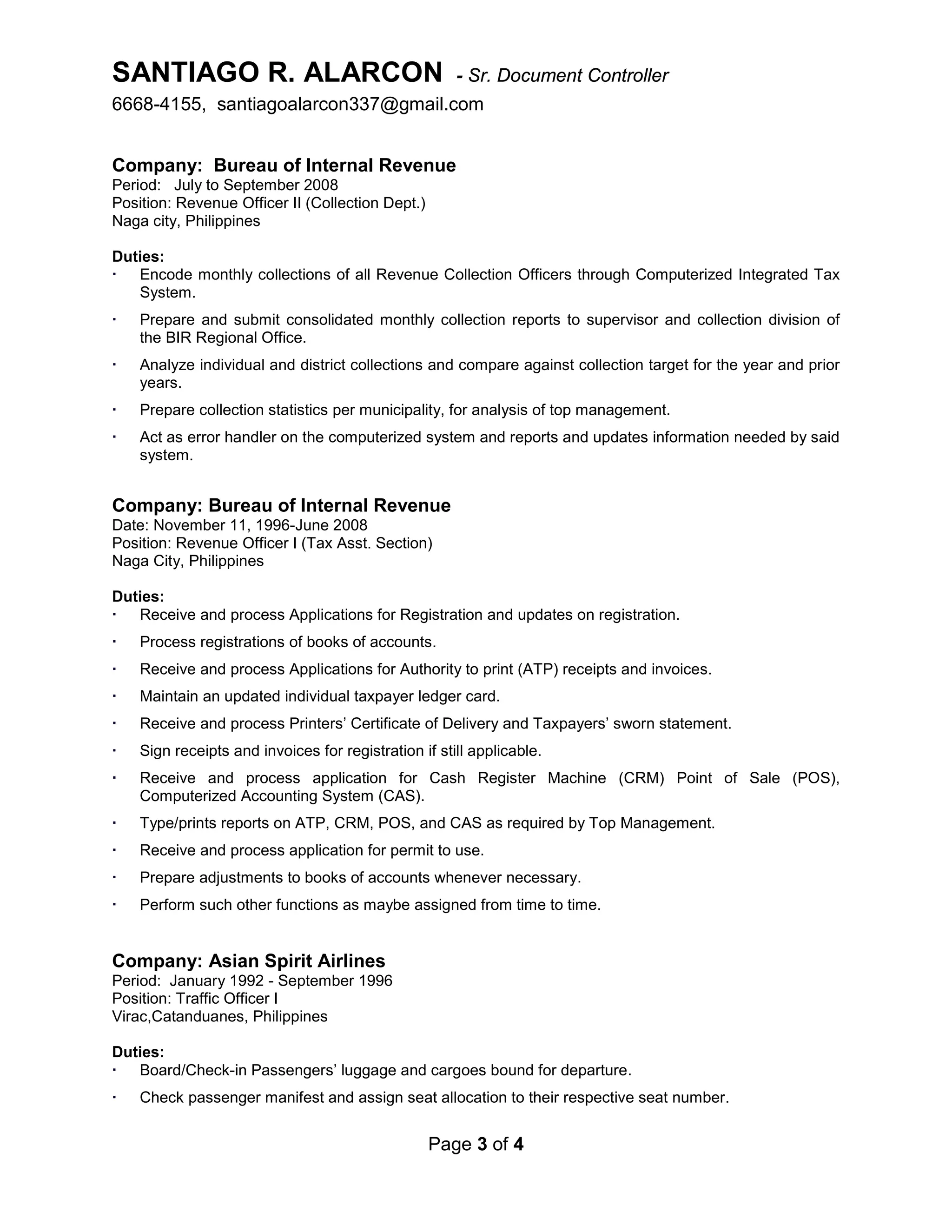 Santiago R Alarcon - Document Control CV- Final | PDF