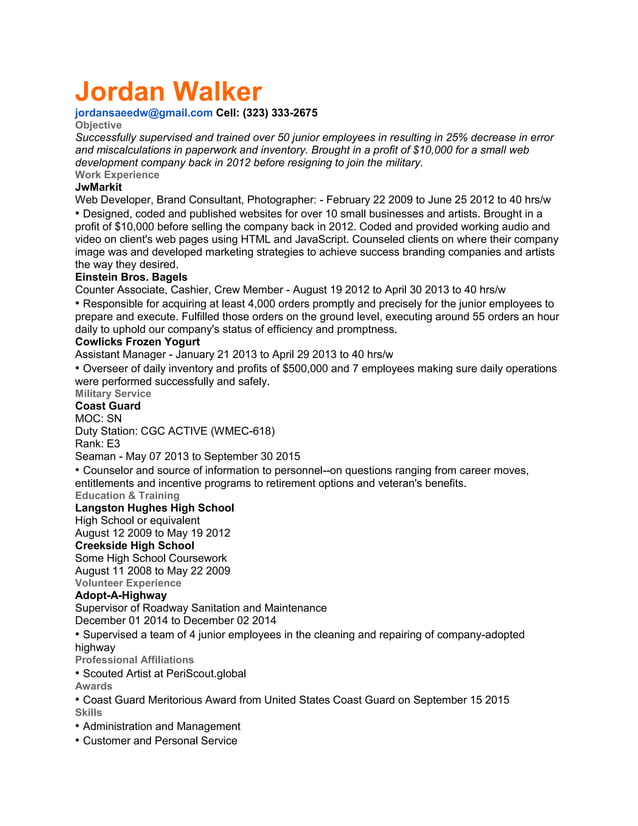 Jordan Walker Resume 2015 | PDF | Business | Business and Finance