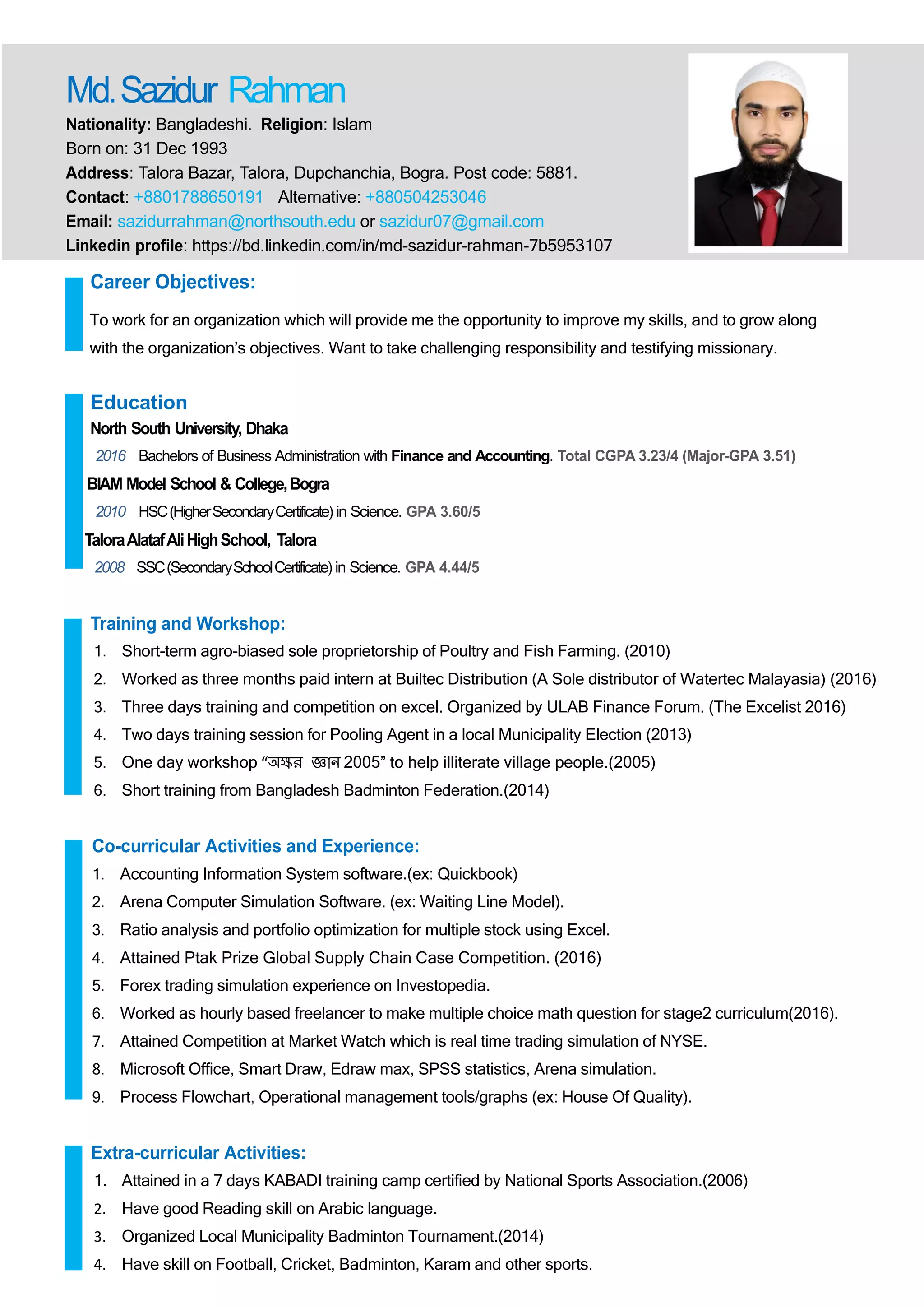 CV -NSU, 877, Md.Sazidur Rahman, Finance & Accounting, 3.23 update 13-10-16 - Copy | PDF