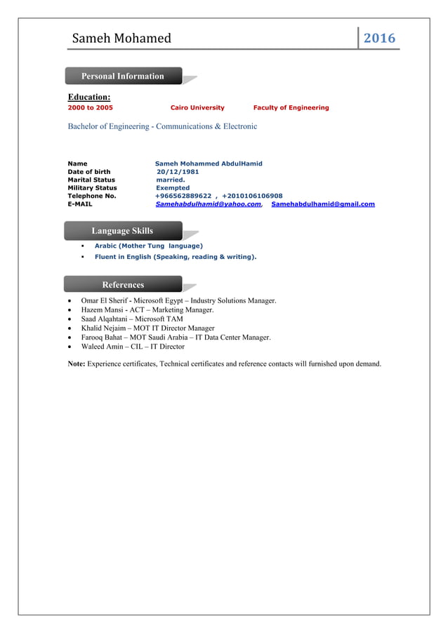 Sameh Mohamed CV-2017 | PDF | IT and Internet Support | Internet