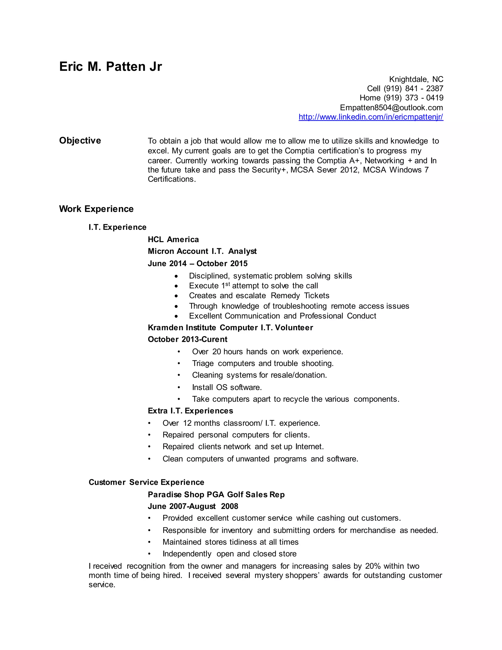 Eric's Custome Functional I.T. Resume Version 1.9.2 Updated 2015 | DOCX