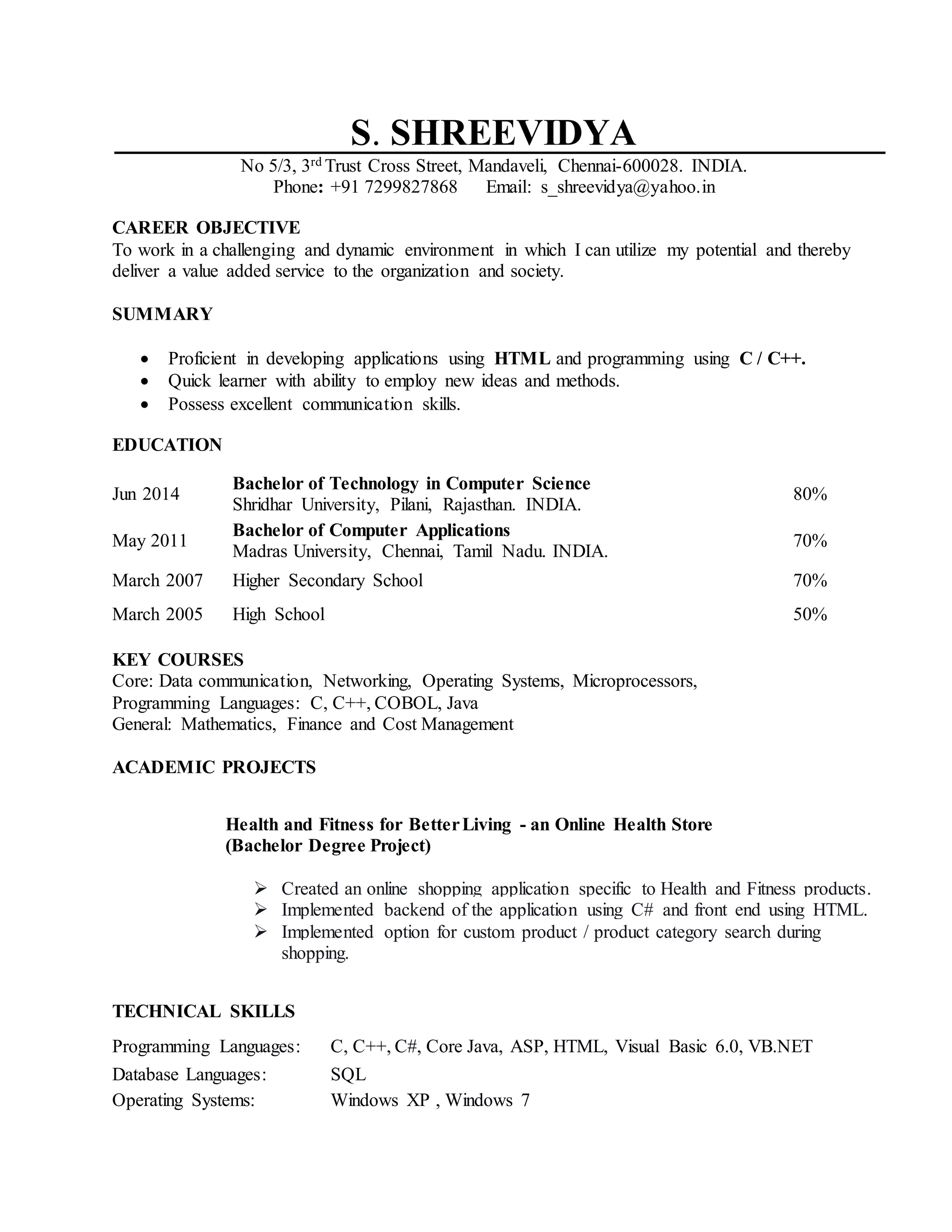 Resume-Shreevidya - May 2015 | DOCX