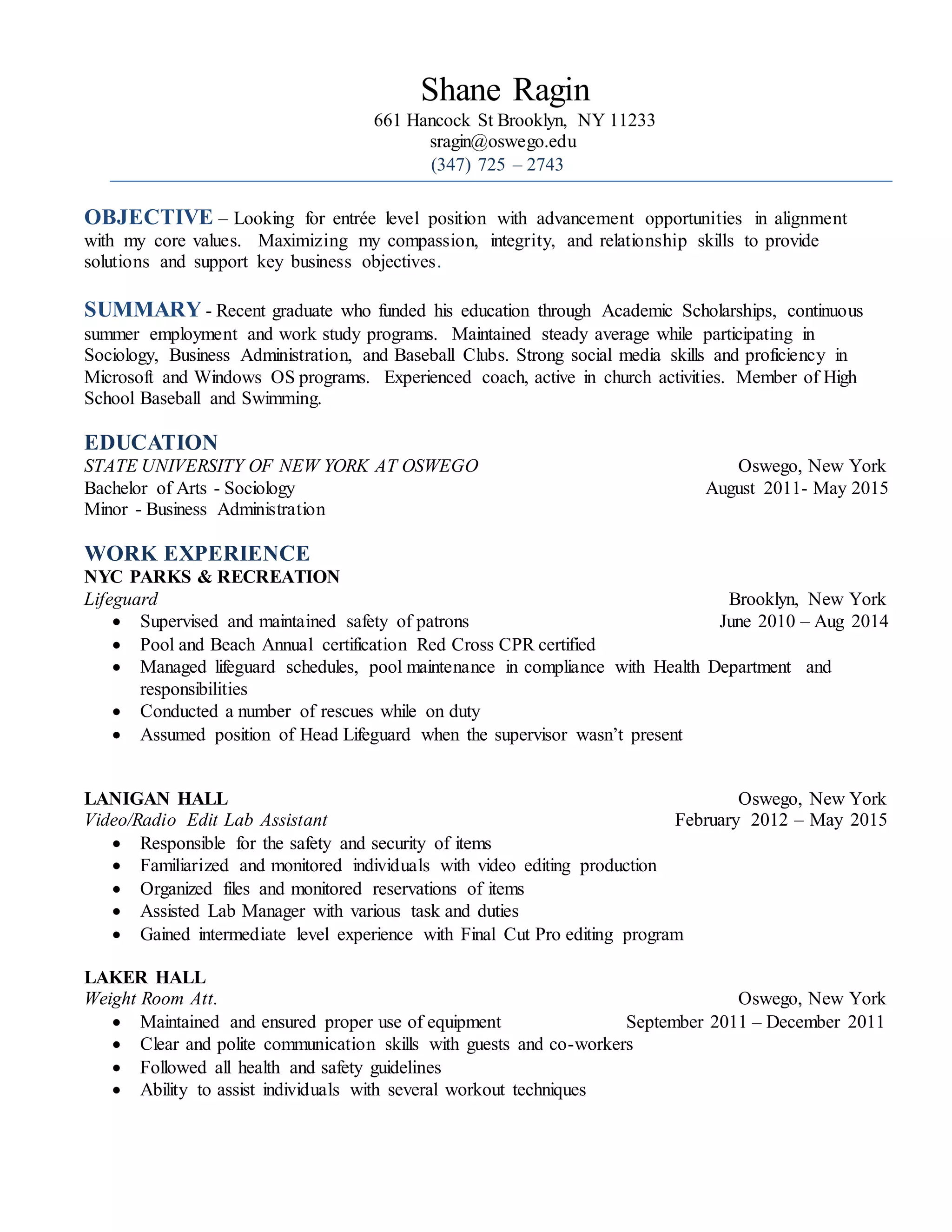 Shane Ragin Resume 2015 | PDF