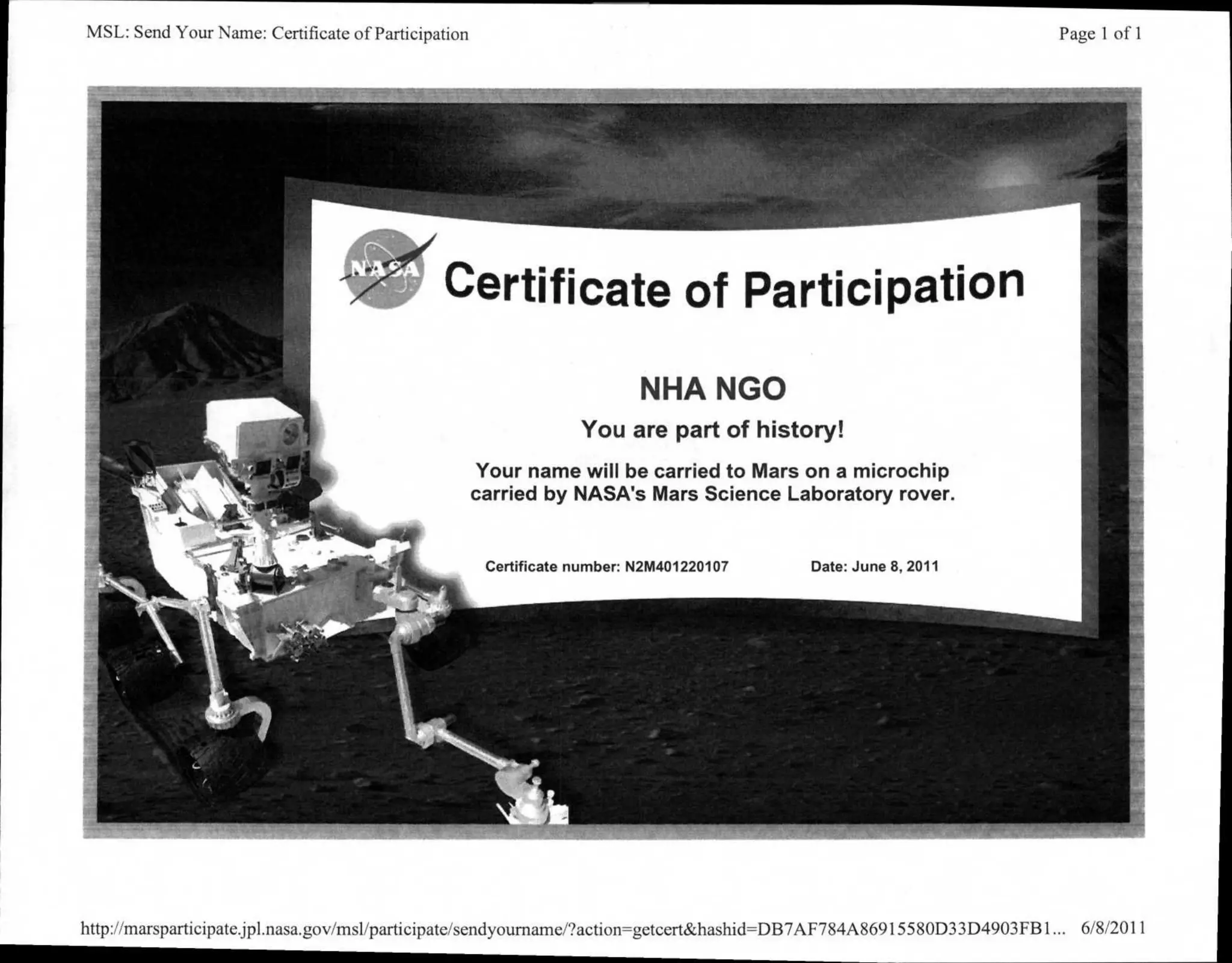 CERTIFICATE OF PARTICIPATION ( NASA ) | PPT | Free Download
