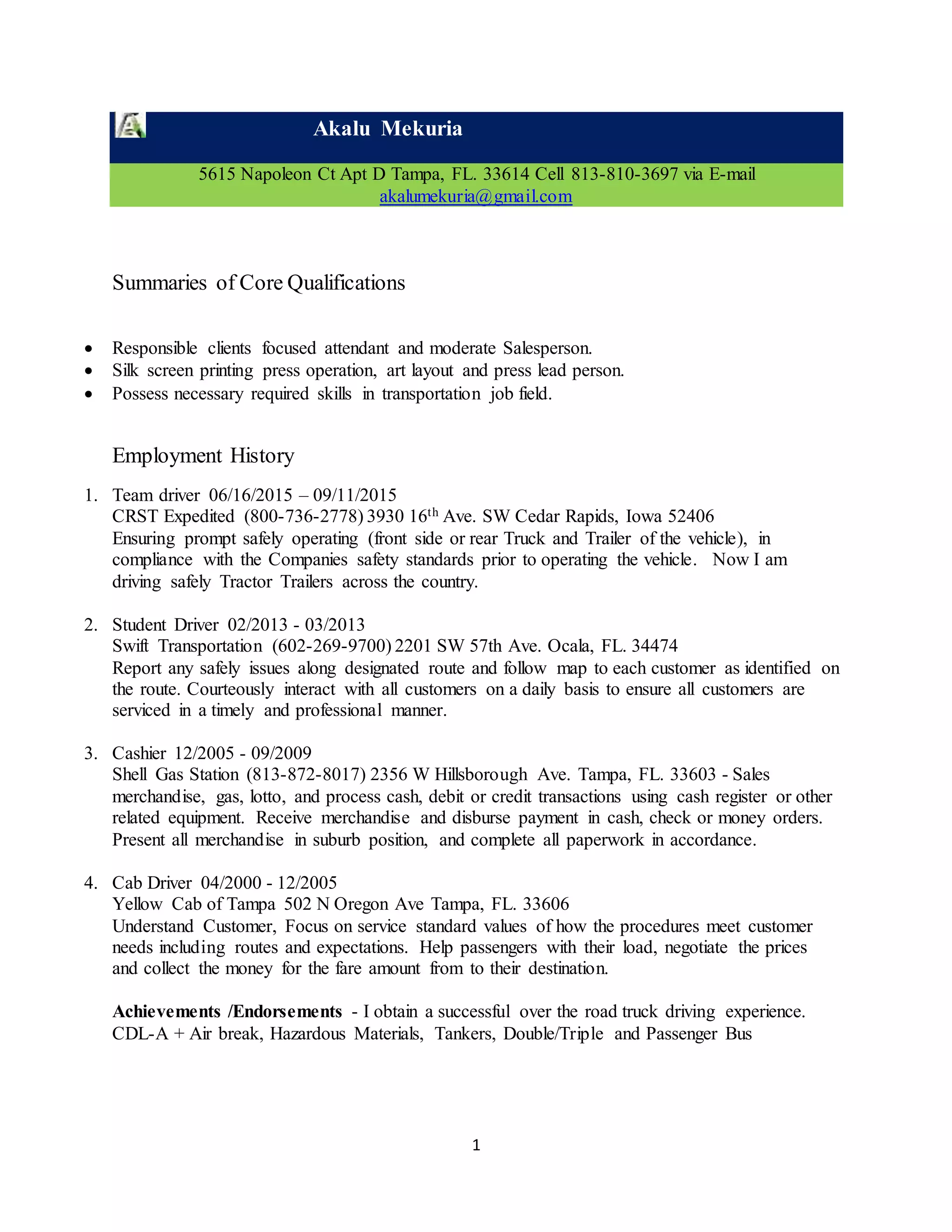Akalu's Resume | DOCX