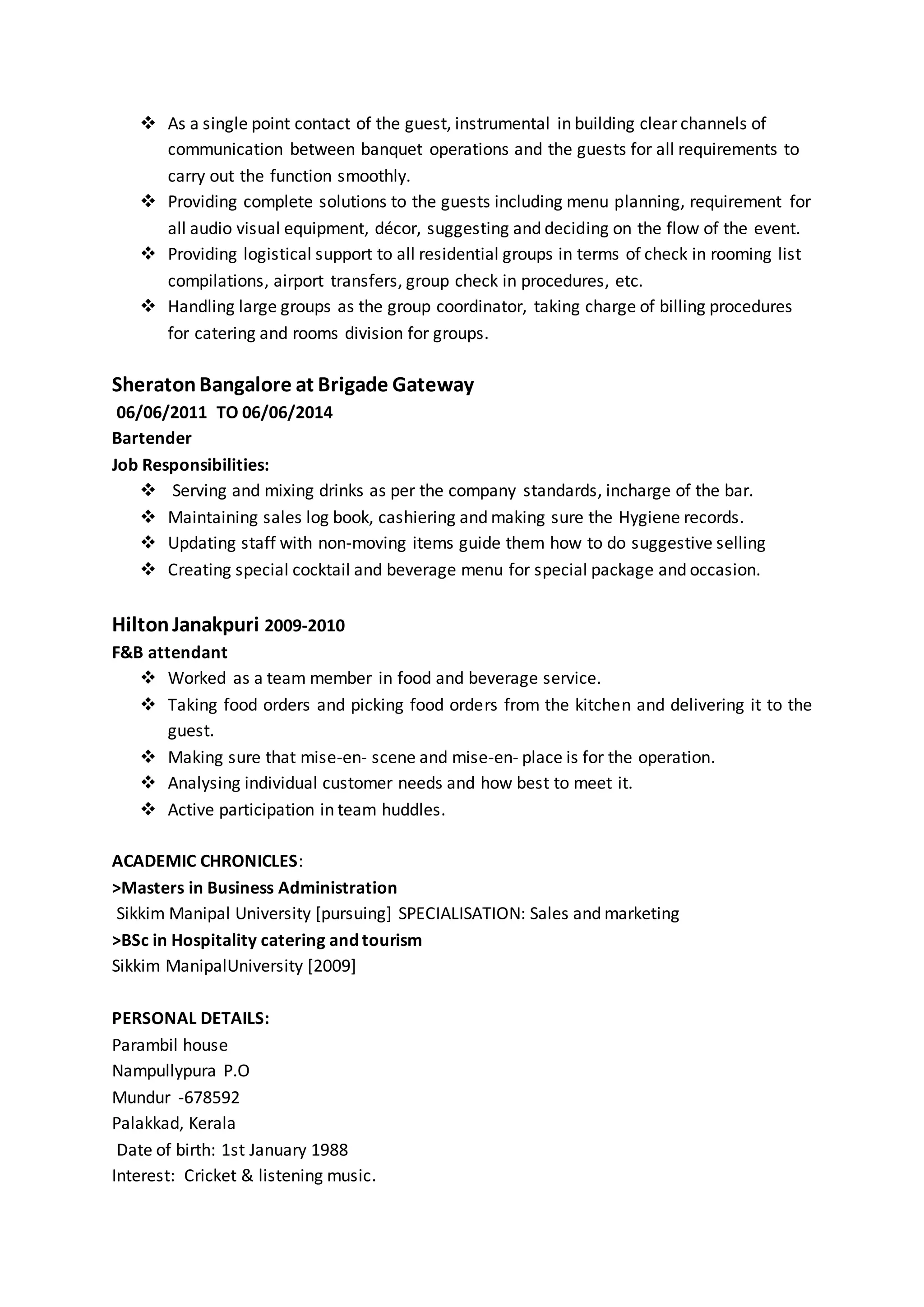 Paulson Jacob (1) | DOCX | Hospitality Industry | Industries