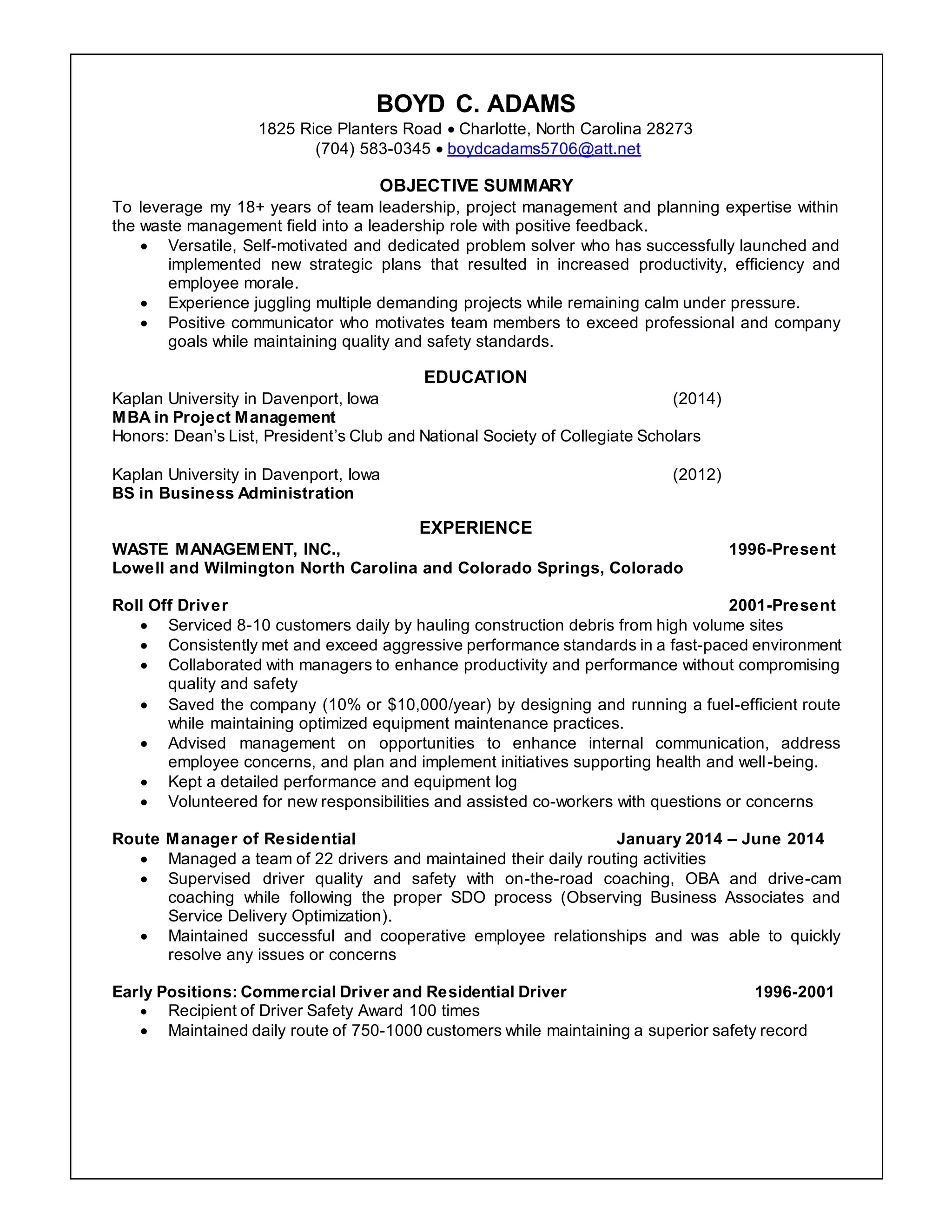 BOYD C ADAMS - RESUME | DOCX