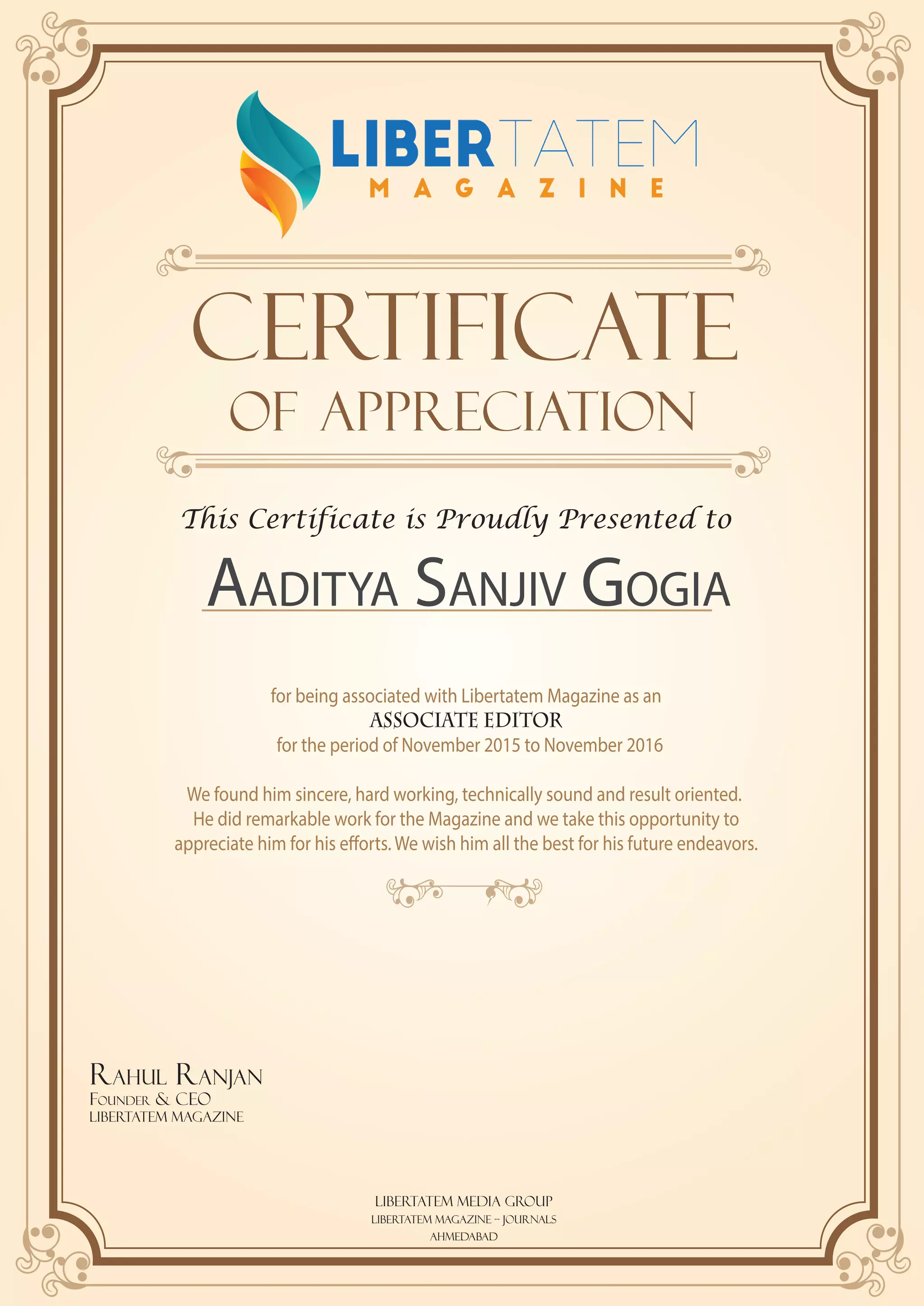 Libertatem Magazine Certificate | PDF