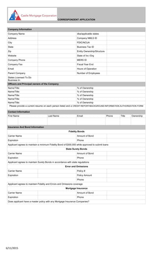Castle Mortgage Correspondent Application061115 | PDF