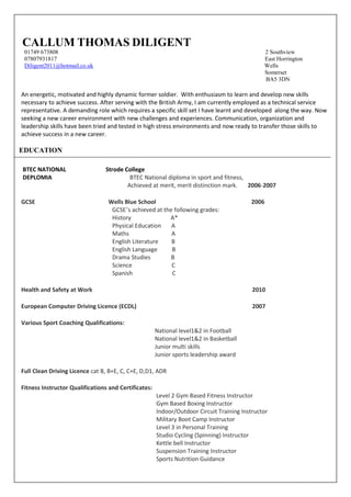 CV Callum Diligent | PDF | Sports