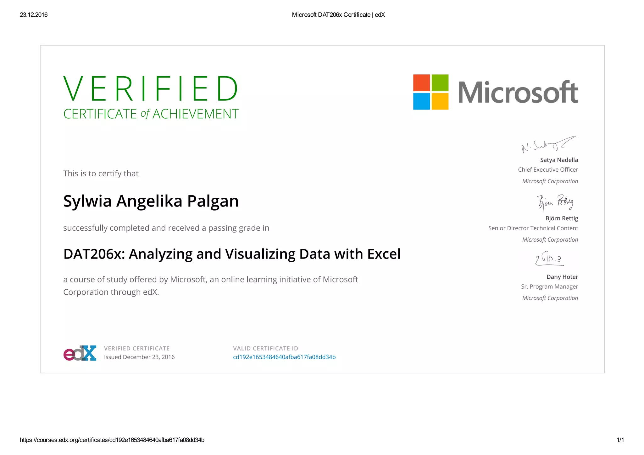 Microsoft DAT206x Certificate _ edX | PDF