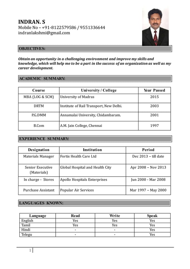 Resume - Indran | PDF