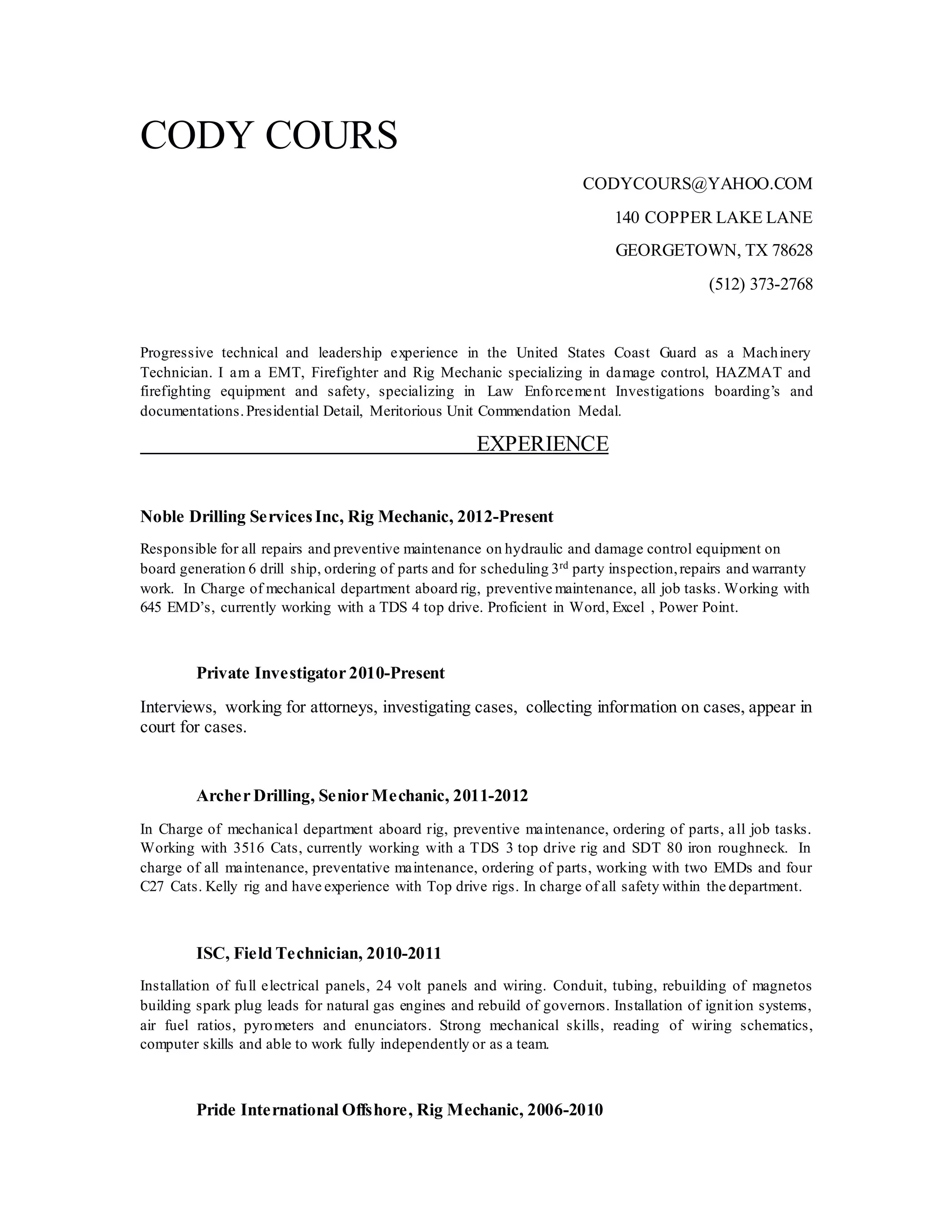 Cody Cours resume 2015 | DOCX