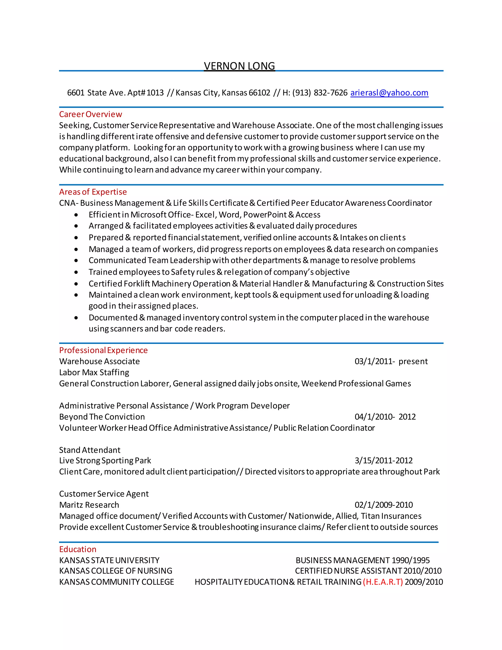 VERNON LONG RESUME 3RD 2016 | DOCX