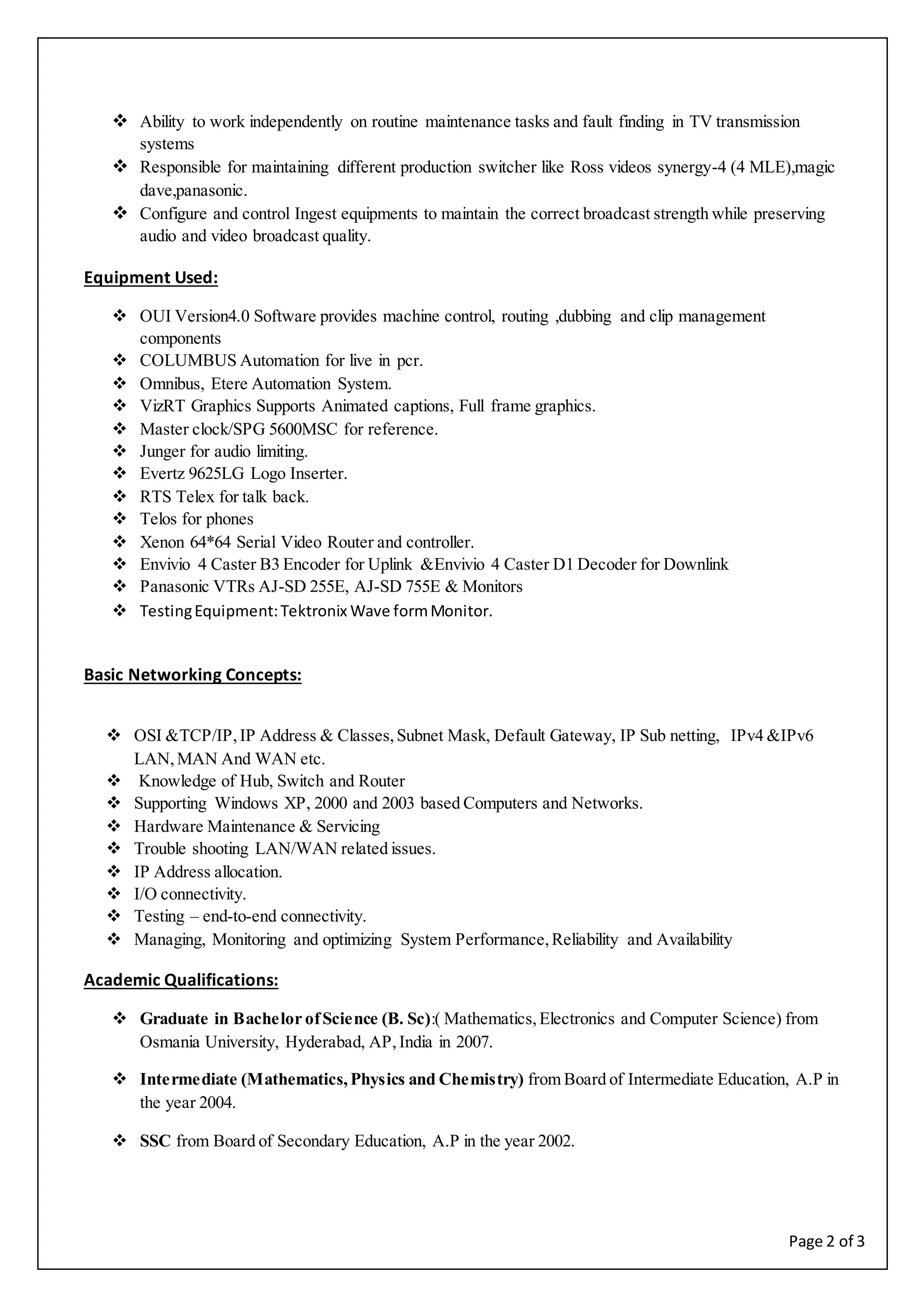 Saber New broadcast resume | DOCX