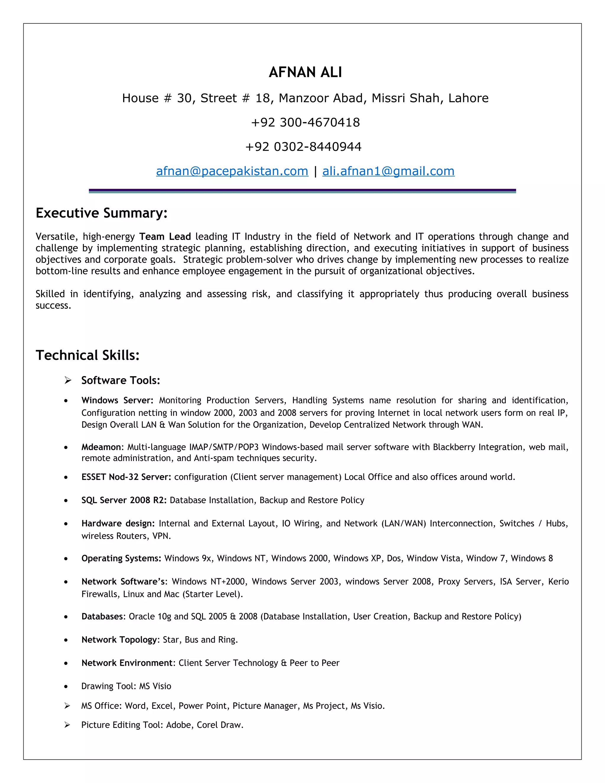 Manager IT_CV_Afnan Ali | DOC | Computer Networking | Computing