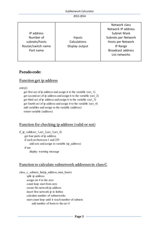 SubNetwork Calculator (Python Project) | DOCX