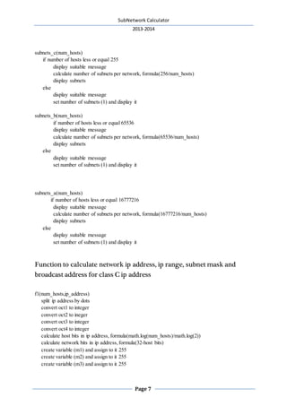SubNetwork Calculator (Python Project) | DOCX