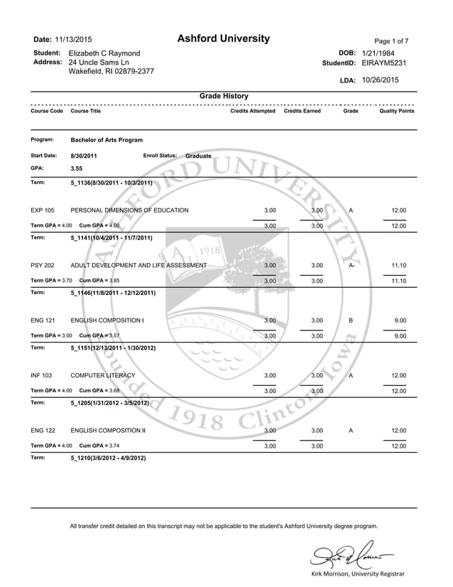 Official Transcripts | PDF