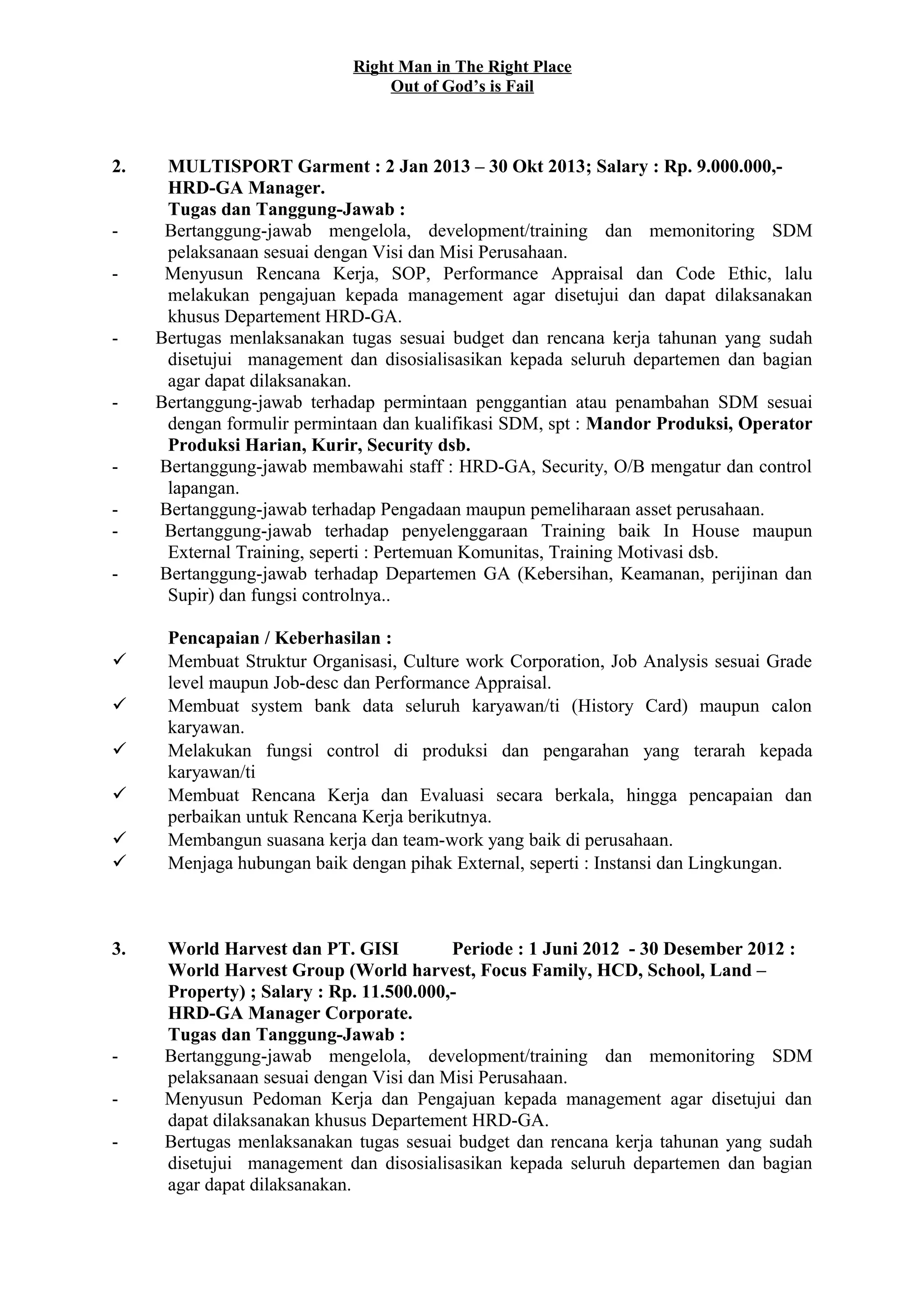 CV HRD Manager (Excellent) | DOC