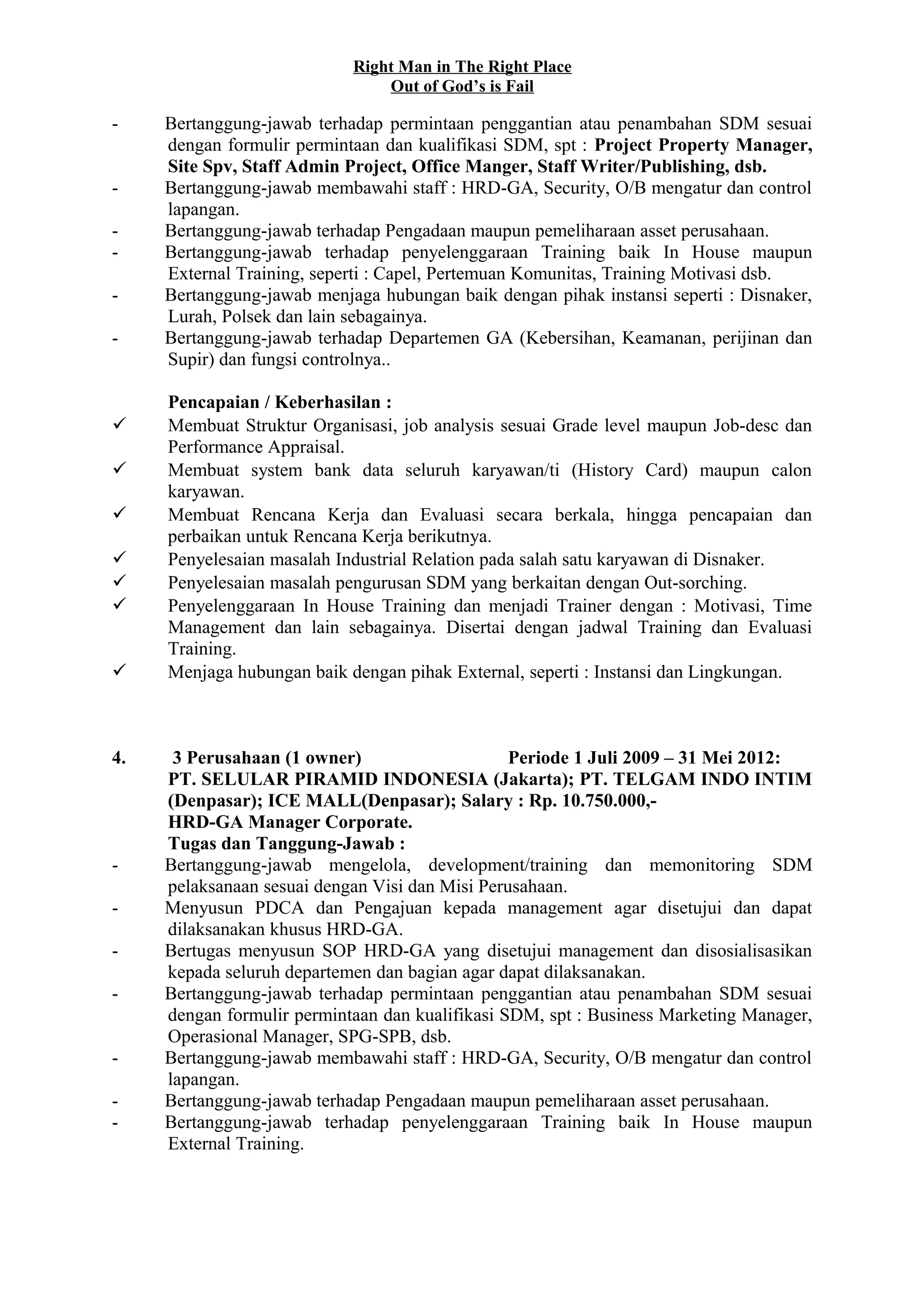 CV HRD Manager (Excellent) | DOC