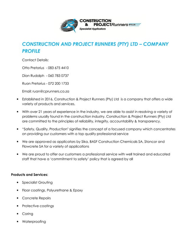 CONSTRUCTION AND PROJECT RUNNERS | PDF