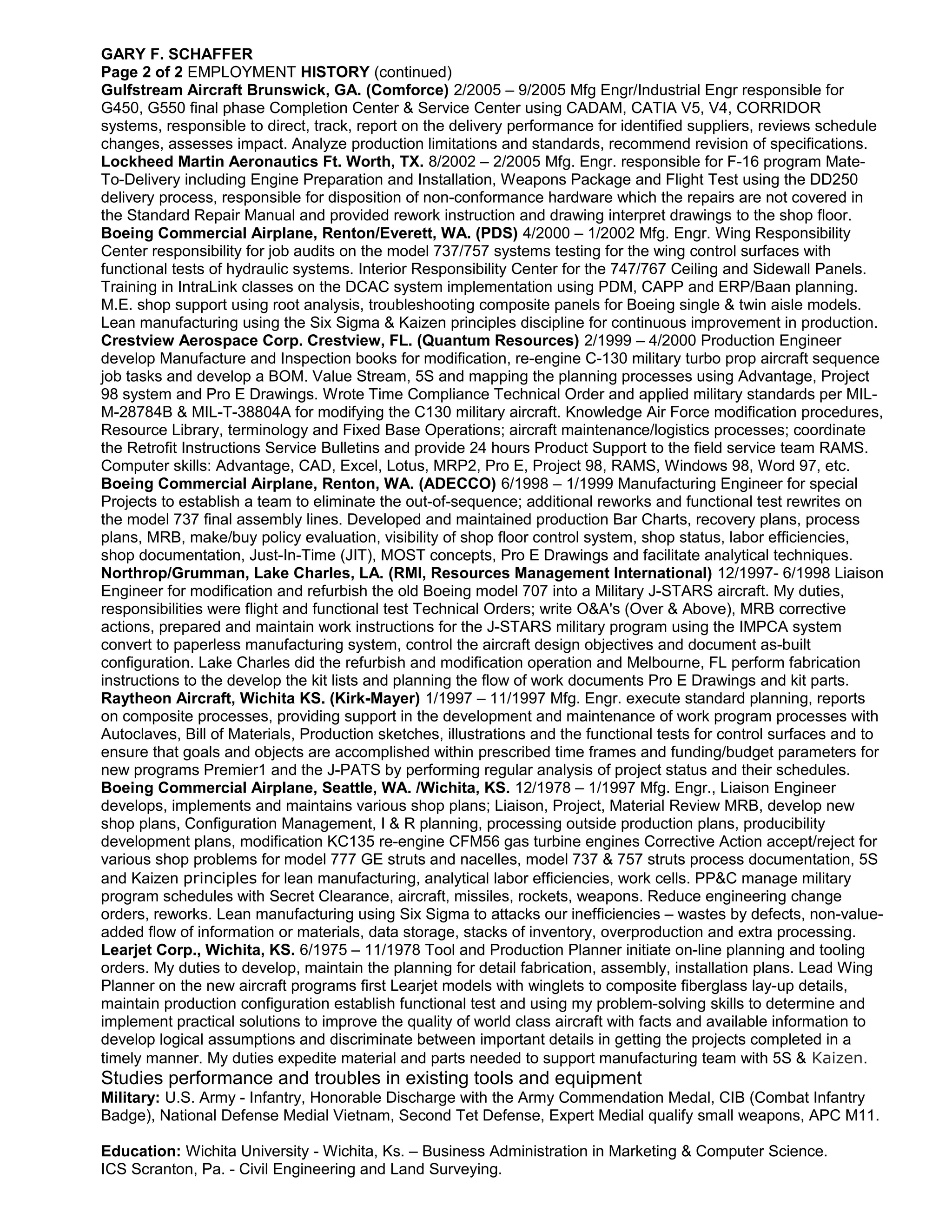 Gulfstream Mfg Eng Resume | DOC