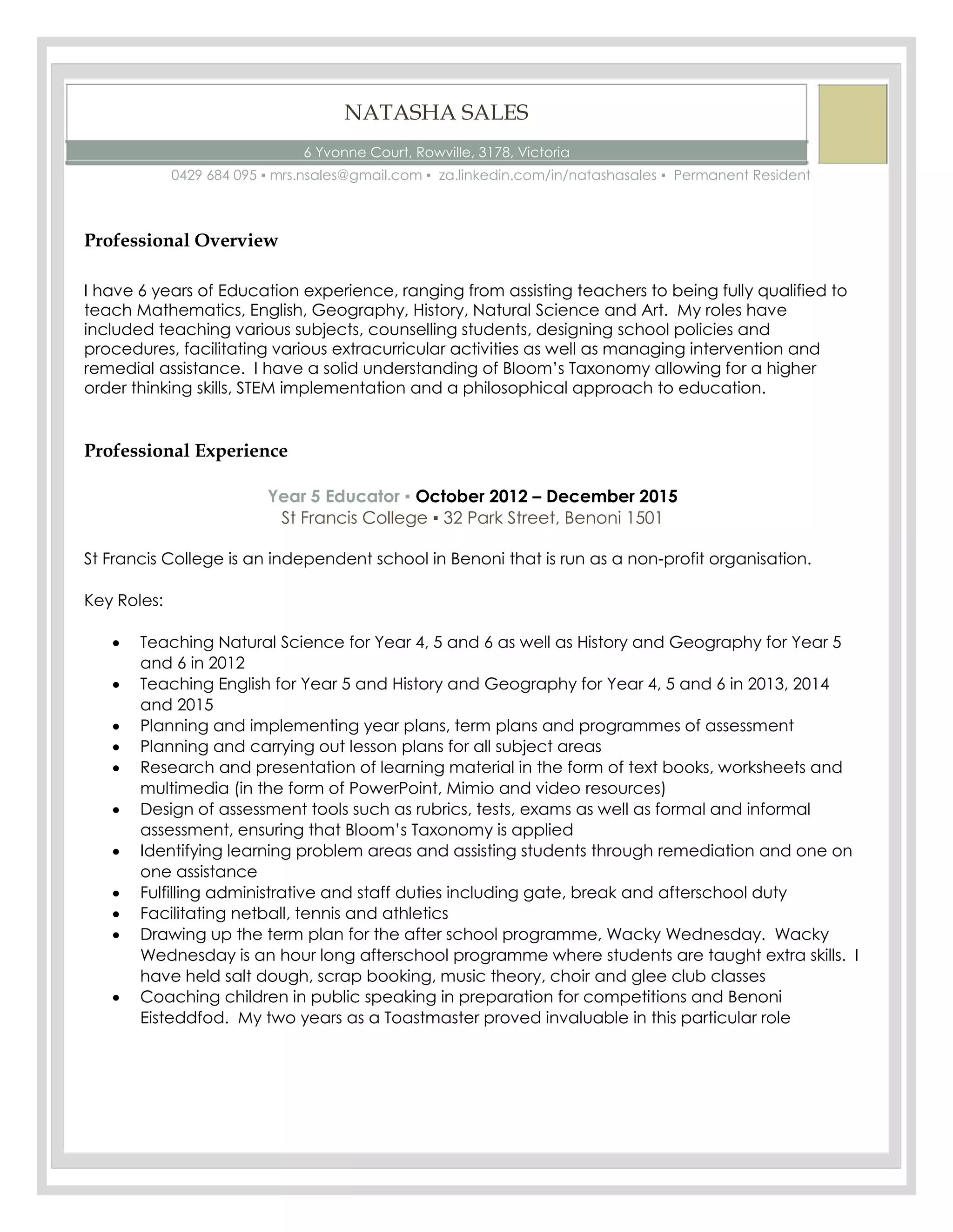 Natasha Sales Resume | PDF