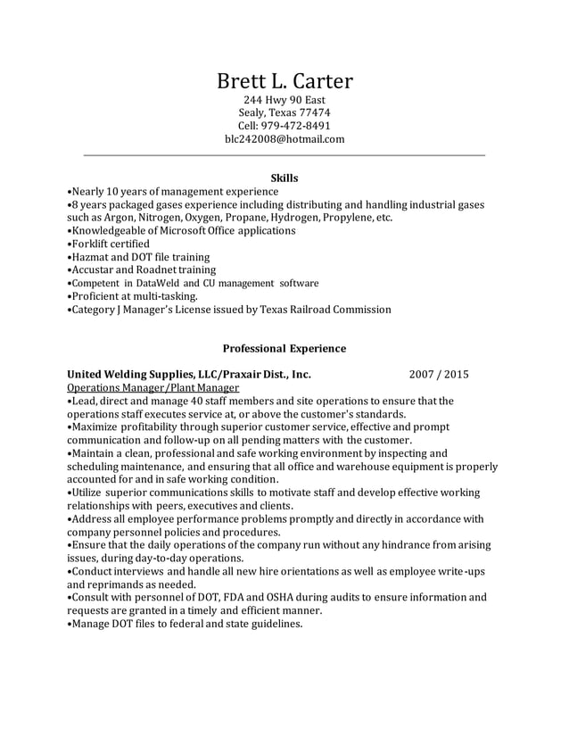 Brett L Carter Cover Resume | DOCX