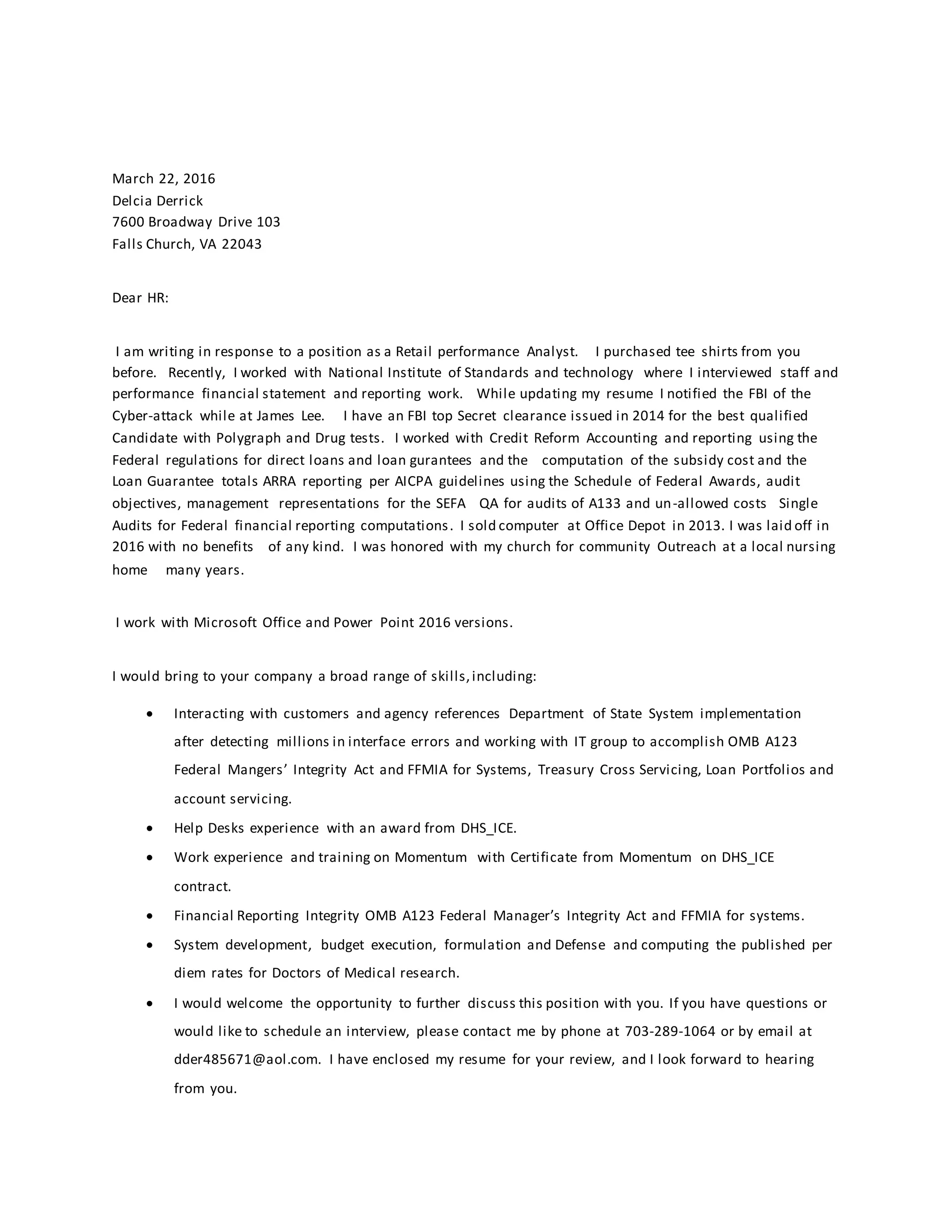 A Delcia Derrick.Doc | Resume Writing and Advice | Job Search