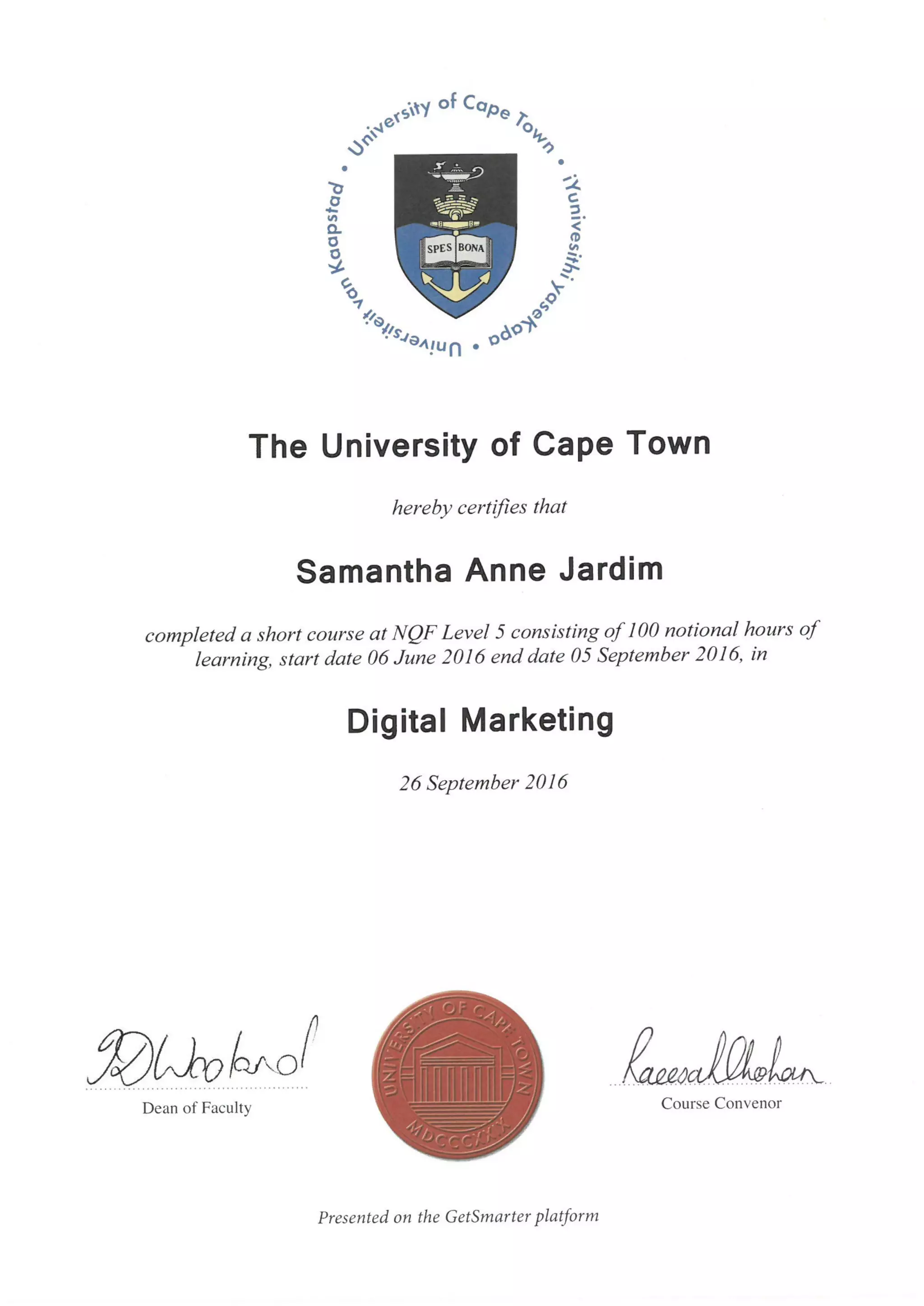 sam uct certificate | PDF