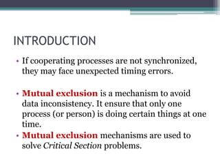 Mutual Exclusion using Peterson's Algorithm | PPTX