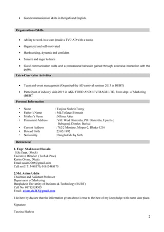 Resume Tanjina Shahrin Tonny(1) | DOC