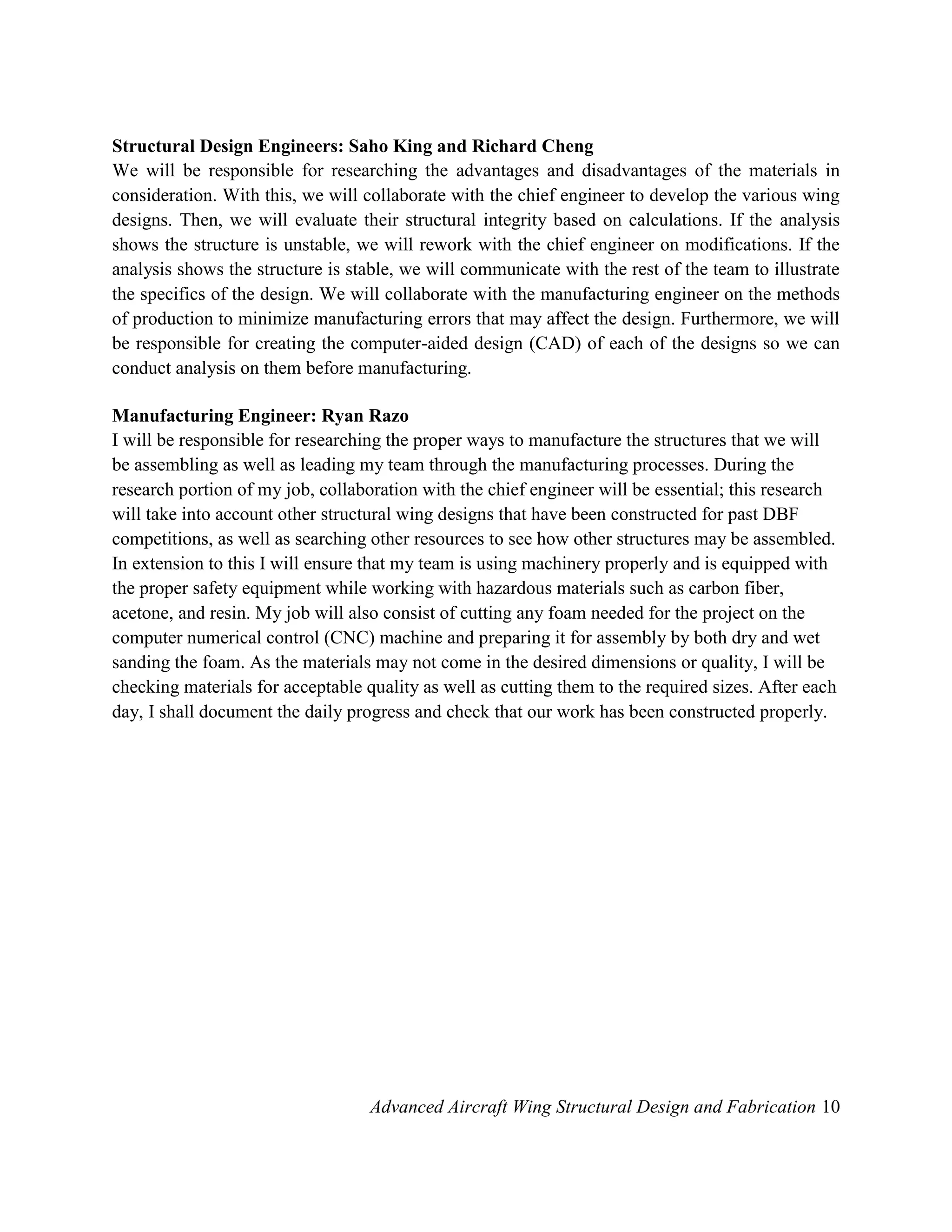 UROP Proposal Advanced Aircraft Wing Structural Design and Fabrication ...