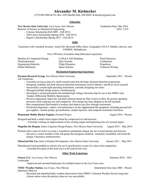 Kielnecker, Alexander - Resume | PDF | Chemistry | Science