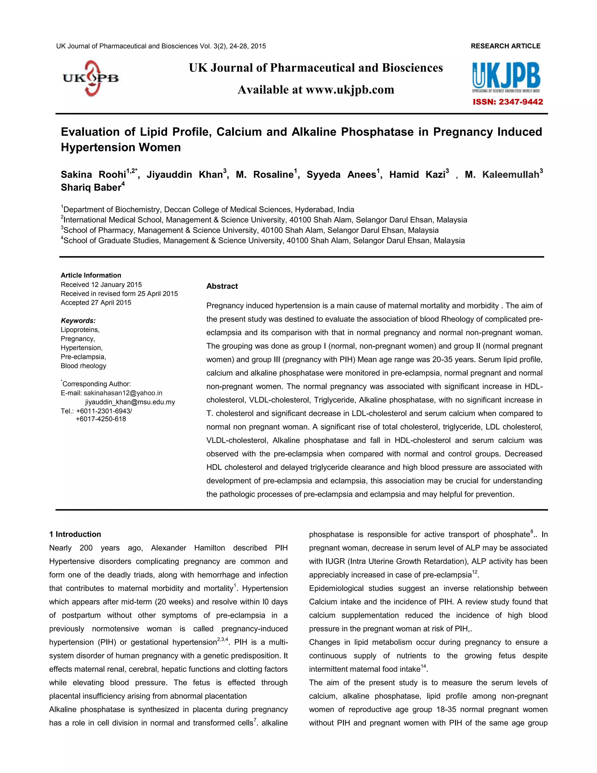 Evaluation of lipid profile, calcium and alkaline phosphatase in ...