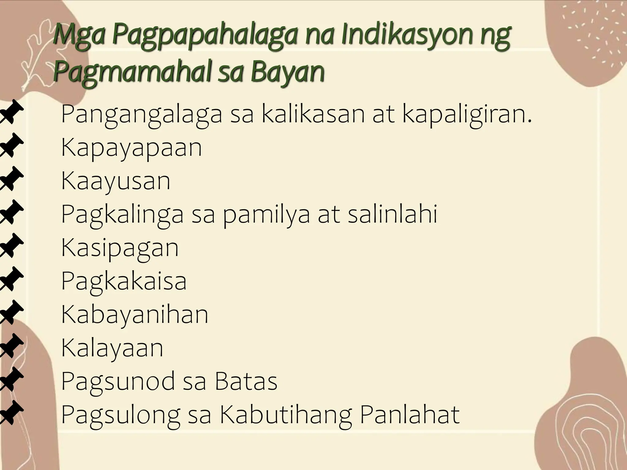 Mga kilos na nagpapakita ng Pagmamahal sa bayan | PPTX