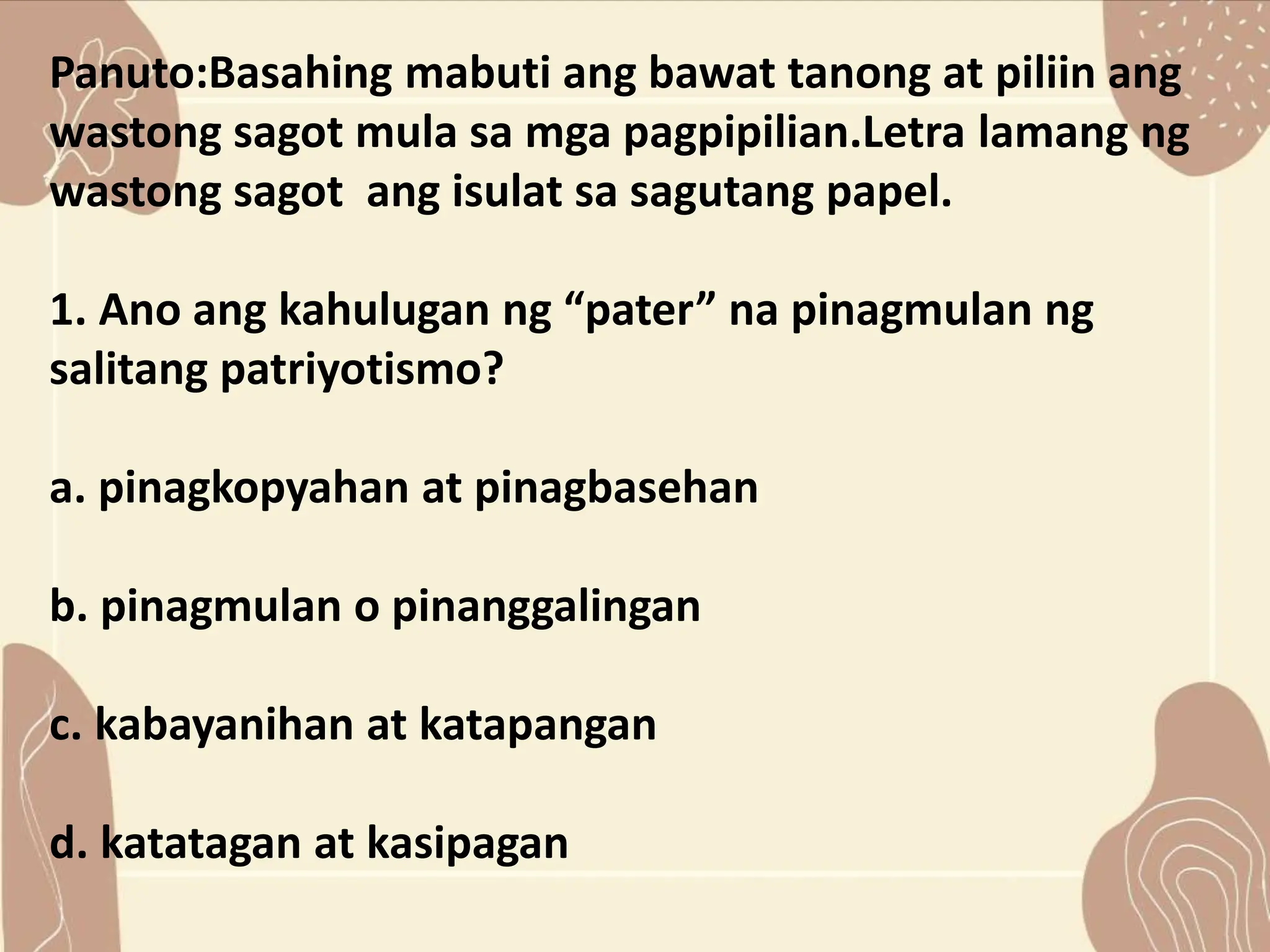 Mga kilos na nagpapakita ng Pagmamahal sa bayan | PPTX