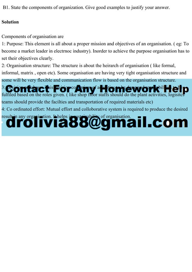 B1. State the components of organization. Give good examples to justi.pdf | Business | Business ...