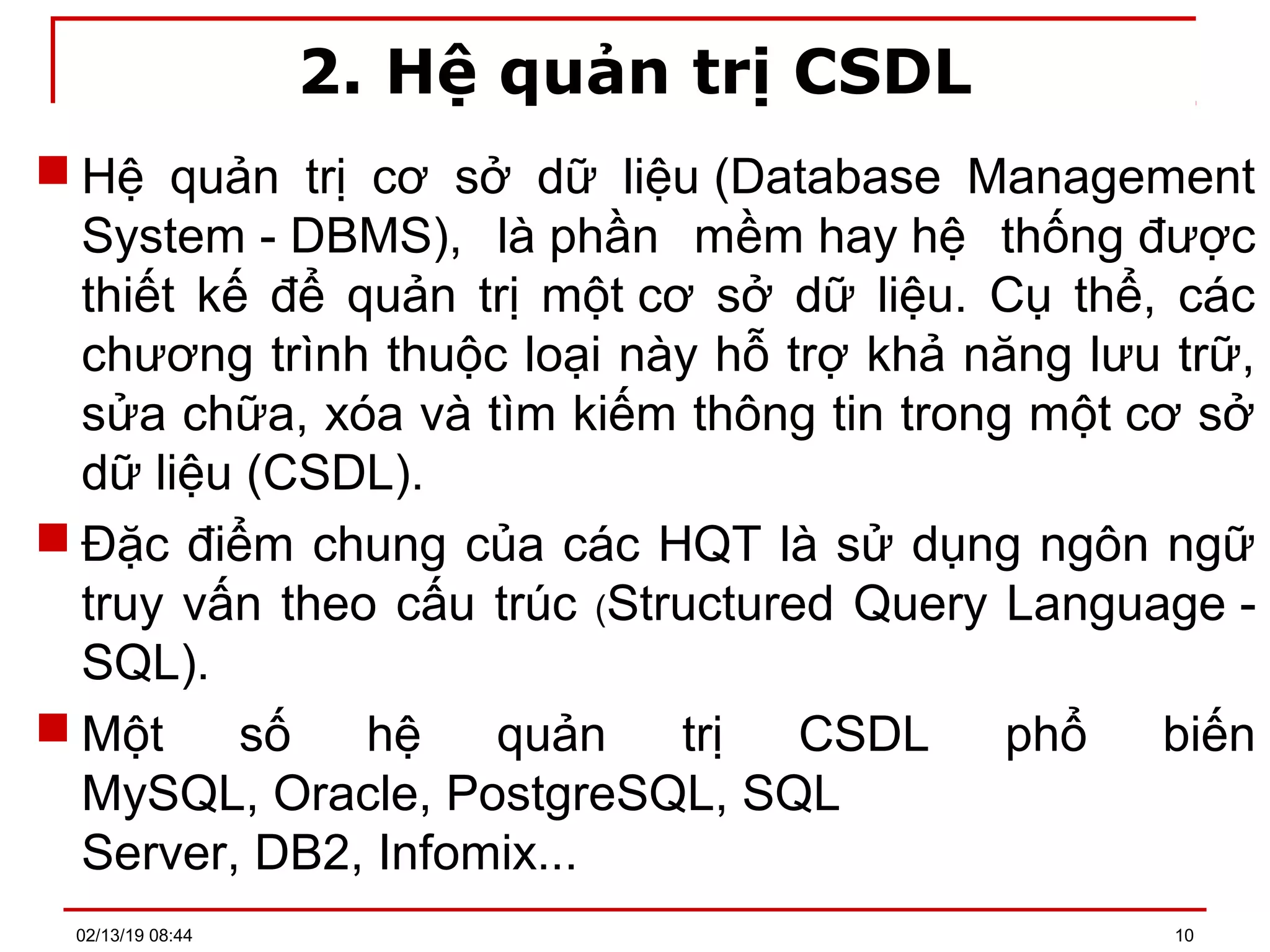 Slide Hệ Quản Trị Cơ sở dữ liệu - CHƯƠNG 1 | PPT