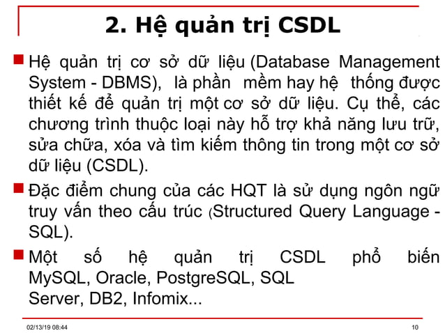 Slide Hệ Quản Trị Cơ sở dữ liệu - CHƯƠNG 1 | PPT