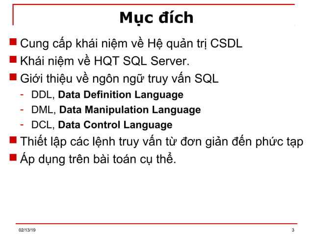 Slide Hệ Quản Trị Cơ sở dữ liệu - CHƯƠNG 1 | PPT