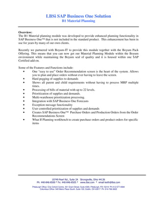 B1 Material Planning for SAP Business One | PDF
