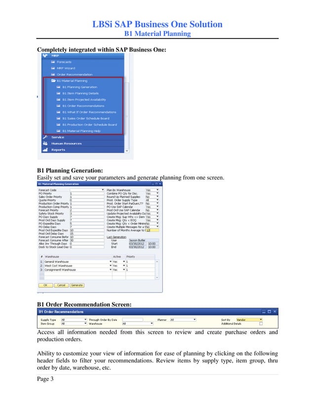 B1 Material Planning for SAP Business One | PDF