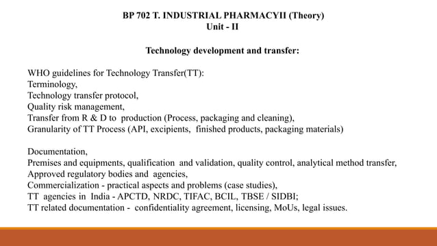 B1-Technology development and transfer - ppt - part 1.pptx | Pharmaceutical Industry | Industries