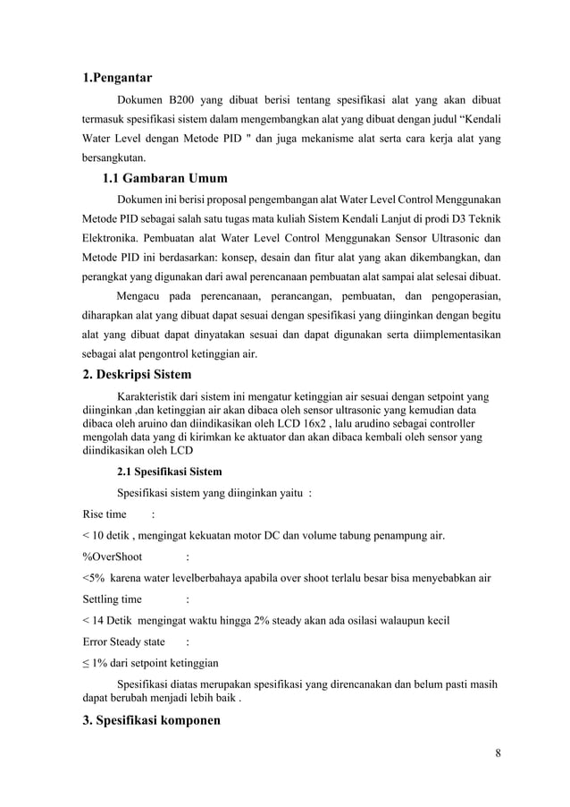 B100 - B600 Water Level Control dengan metode PID | PDF