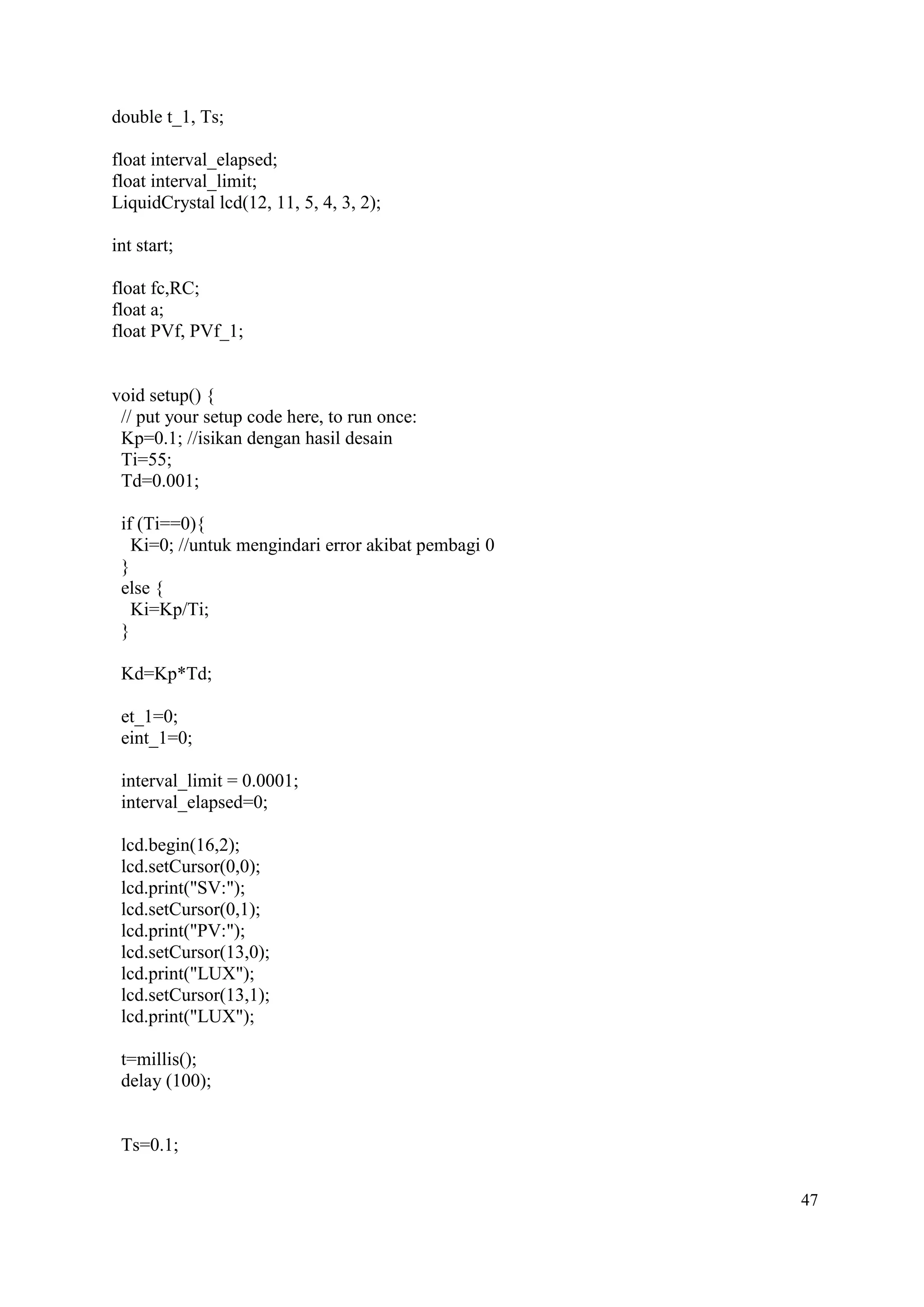 B100-600 sistem kendali intensitas cahaya dengan pid berbasis arduino ...