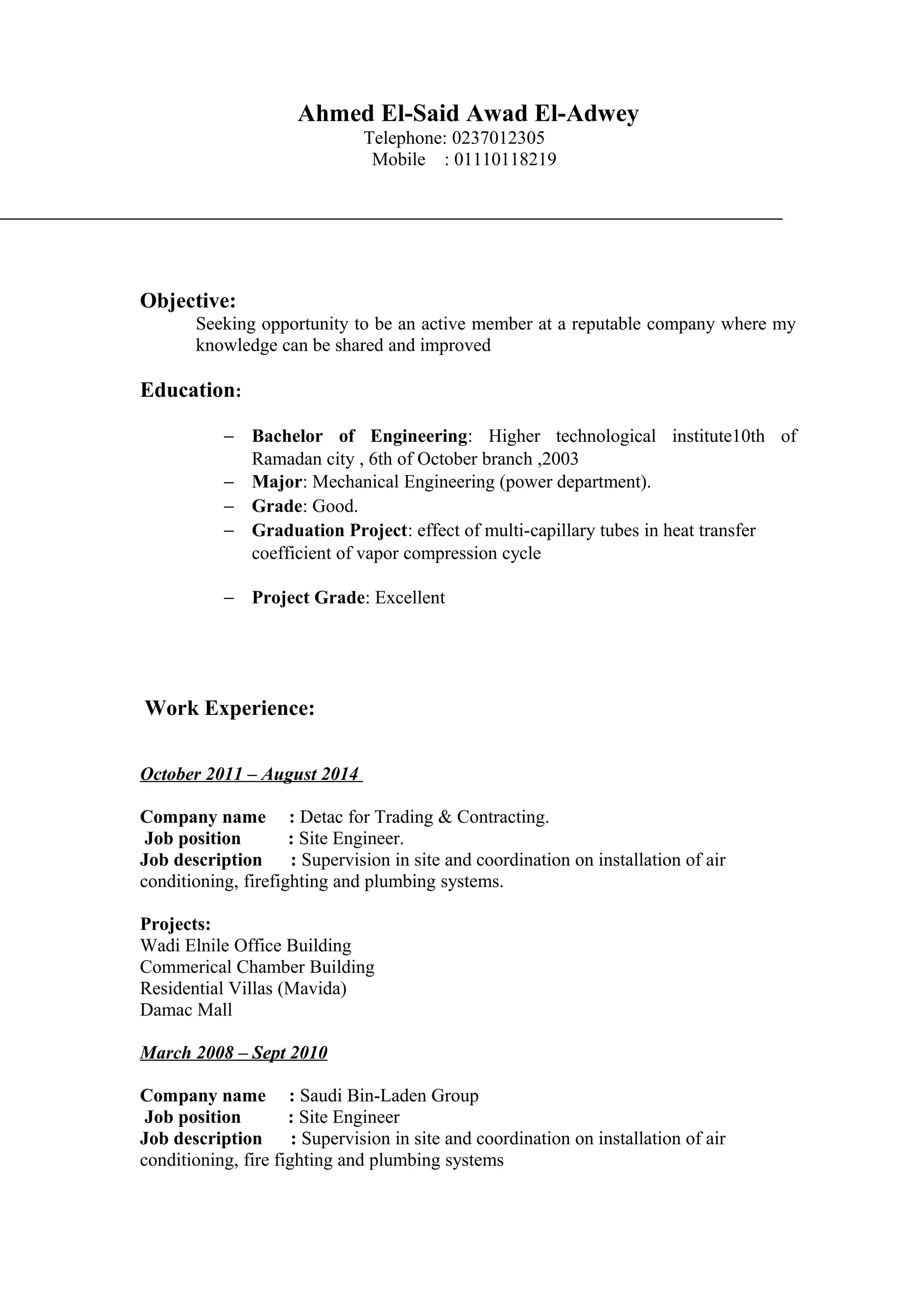 Ahmed El-Said CV | DOC