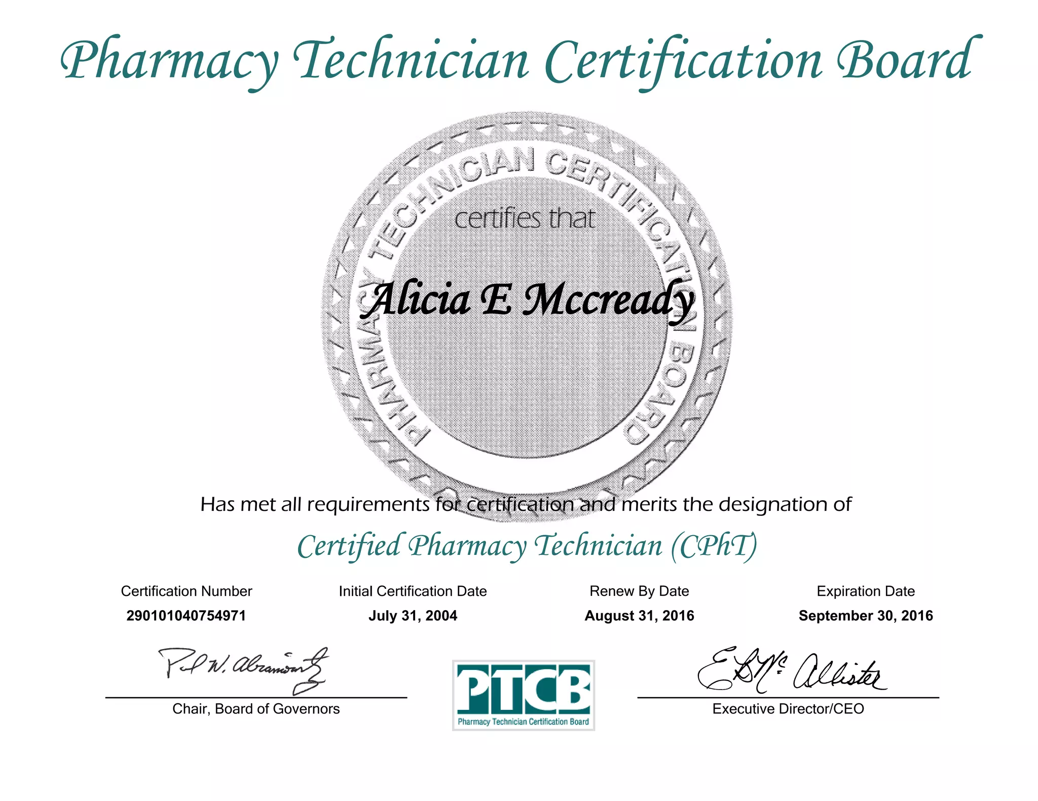 pharmacy cert | PDF