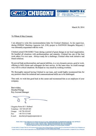 Abaitanci Cristinel Recommendation Letter from Chugoku | PDF